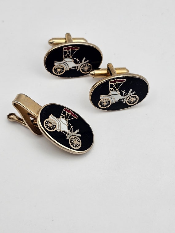 Vintage Model T Vintage Oval Enamel Car Cufflinks and… - Gem