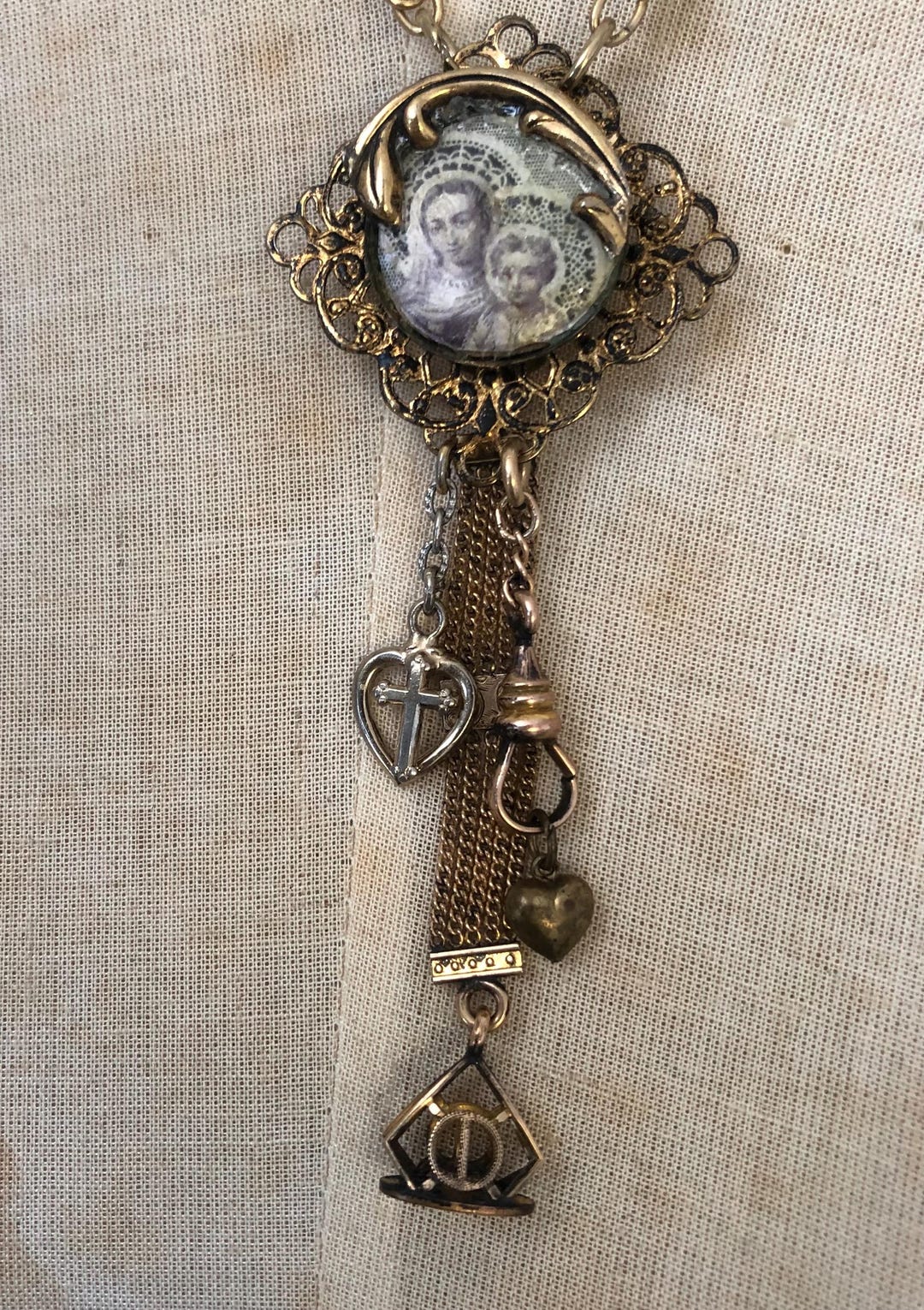 Madonna and Child Antique Watch Fob Repurposed Vintage Religious ...