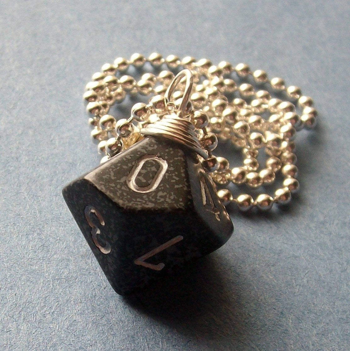 D10 Die Pendant - Dungeons and Dragons - Ninja - Black Gray Silver Geek ...