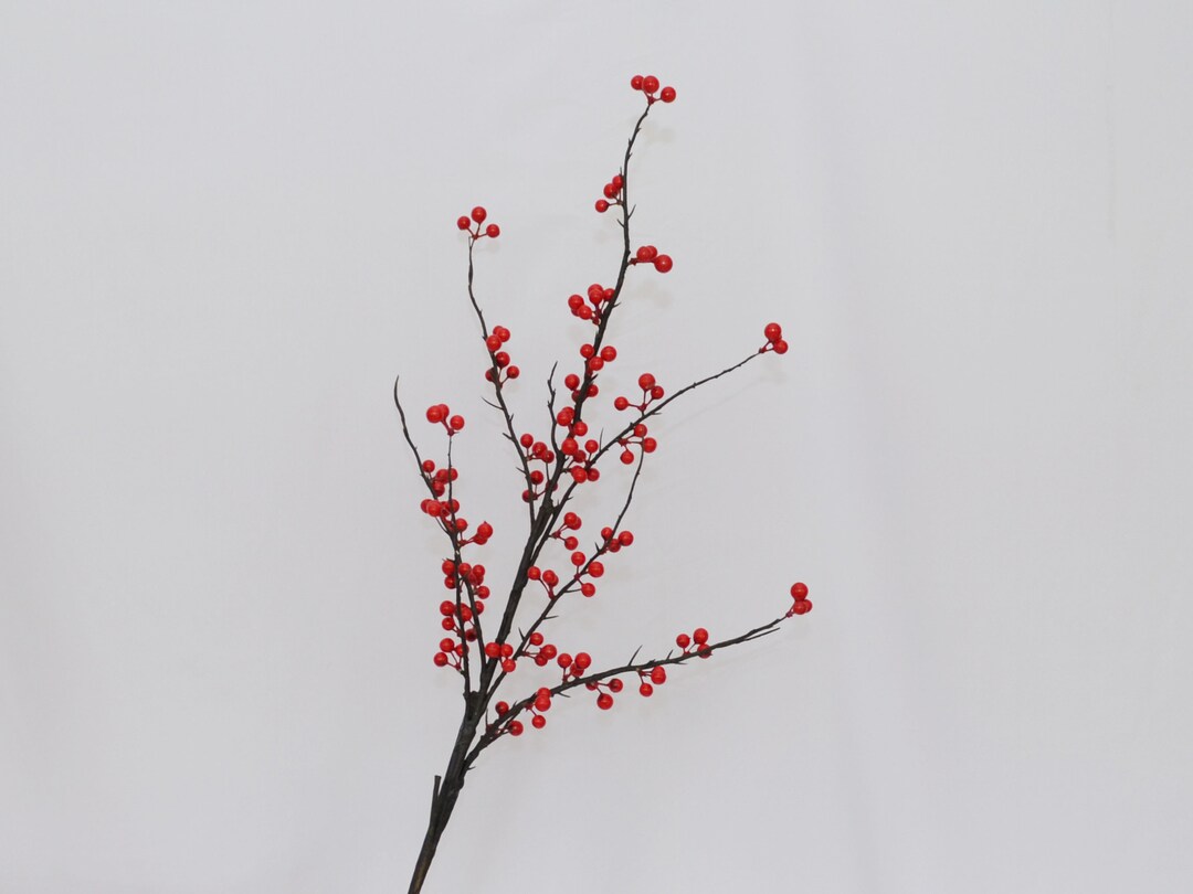 Artificial Winterberry Branch, Red Berry Faux Floral Stem, Christmas ...