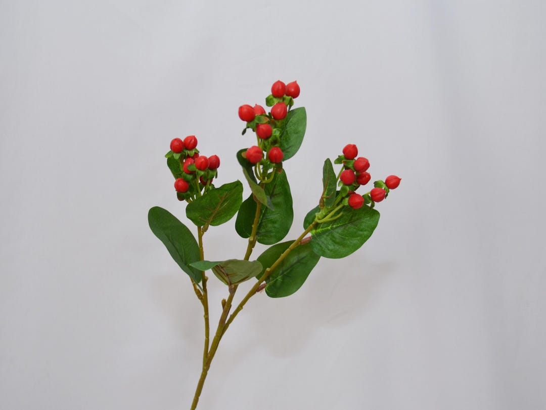 Artificial Hypericum Berry Stem With Leaves, St. John's Wort Fruit ...