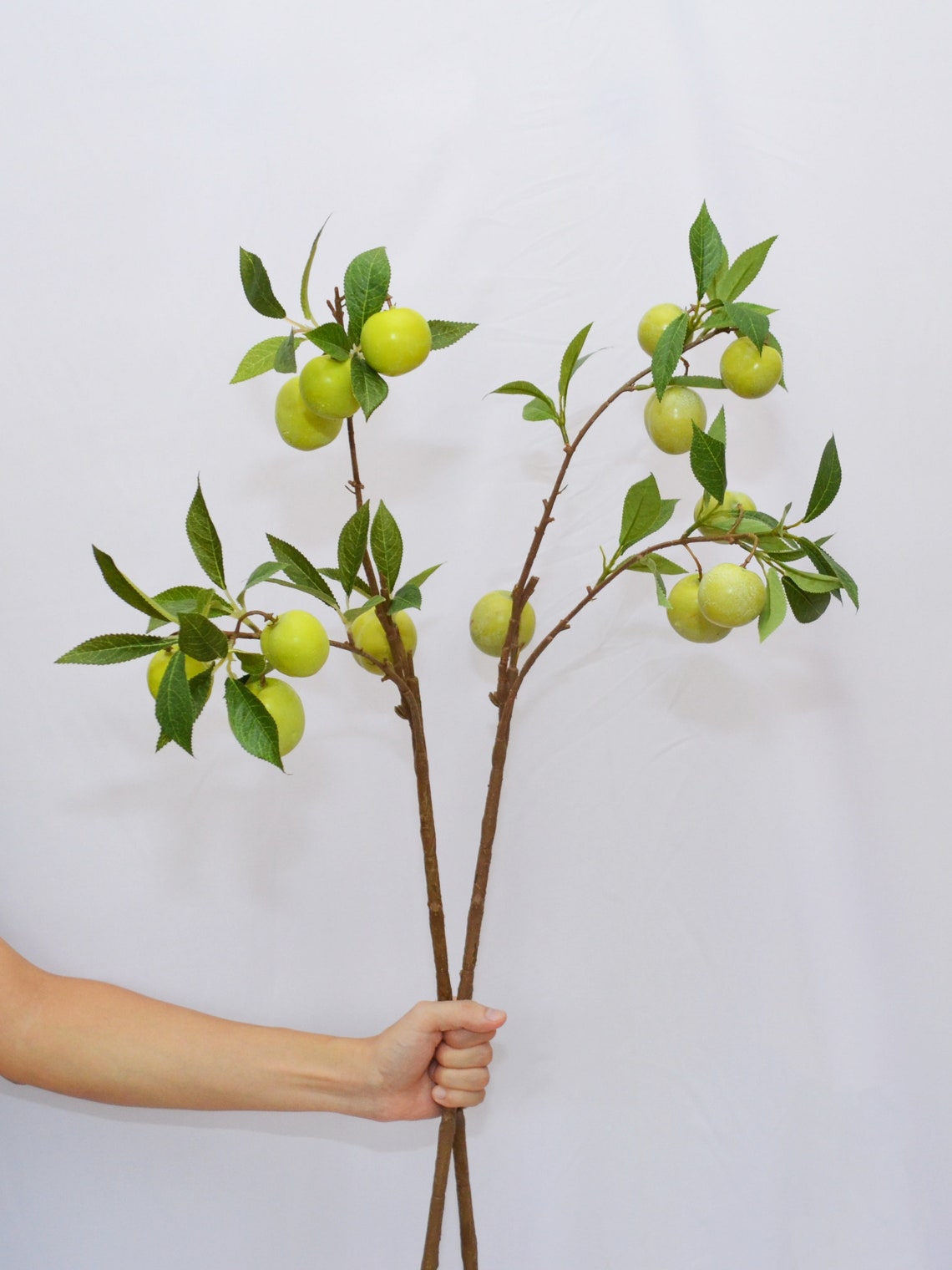Artificial Plum Branch With Leaves and Fruit, Faux Plum Tree Stem ...
