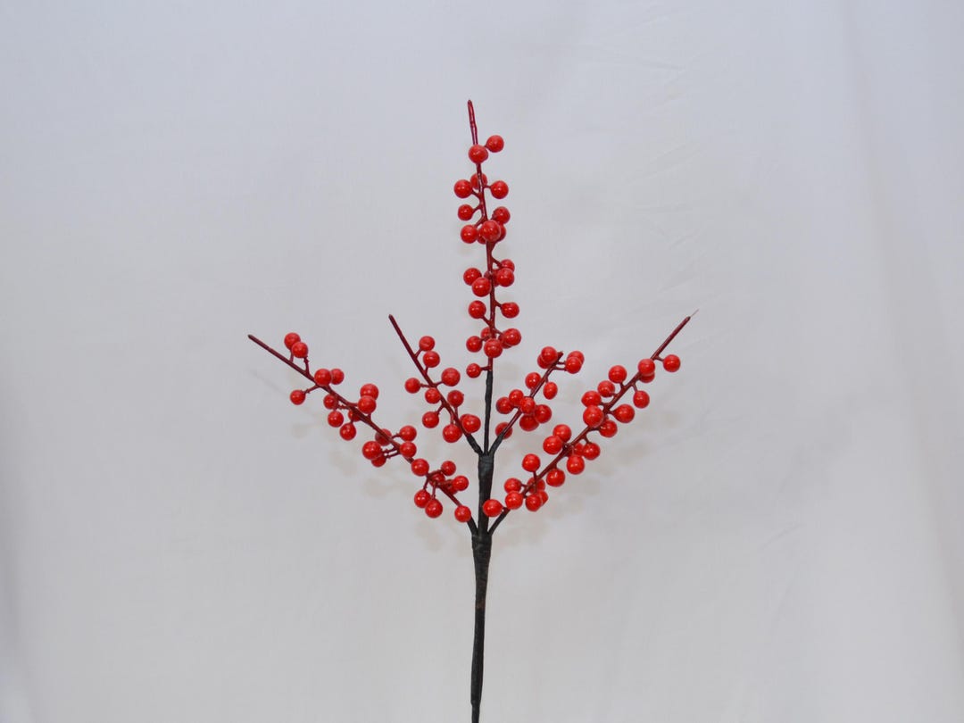 Artificial Red Berry Branch, Faux Winterberry Stem, Holiday Holly Decor ...