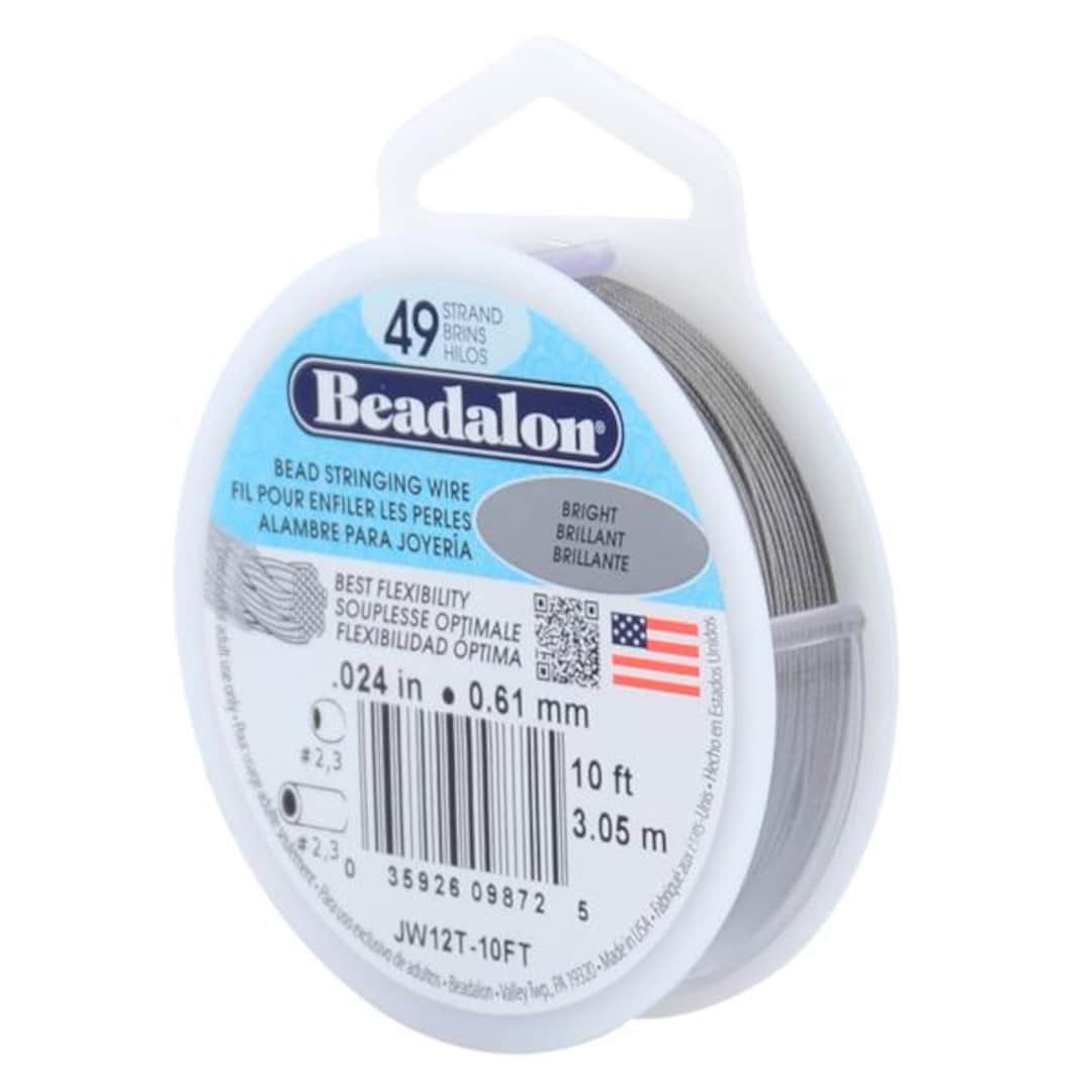 Beadalon 49 Strand Bead Stringing Wire 0.024" 10ft Spool, Bright ...