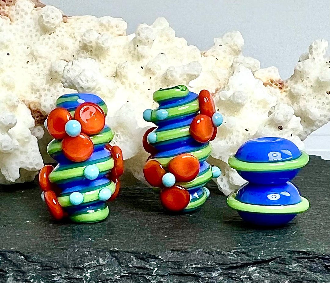 Fun Corkscrew Lampwork Bead Set, Artisan Glass, Jewelry Supplies ...