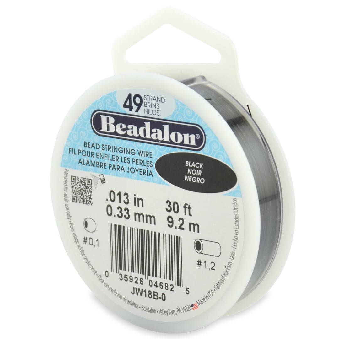 Beadalon 49 Strand Bead Stringing Wire 0.013" 30ft Spool, Black ...