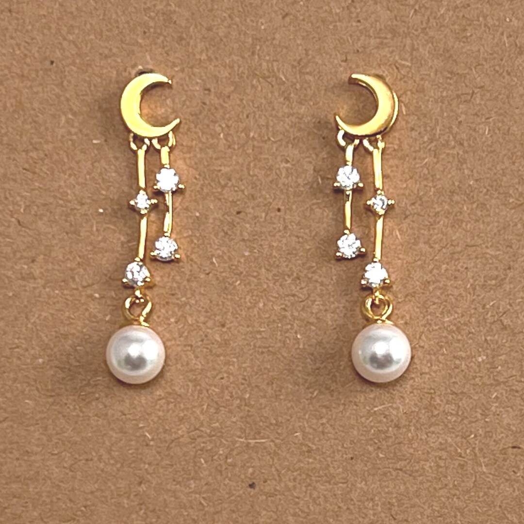 Moon Earrings, Moon and Stars, Gold Earrings, Celestial, Woman Earrings ...