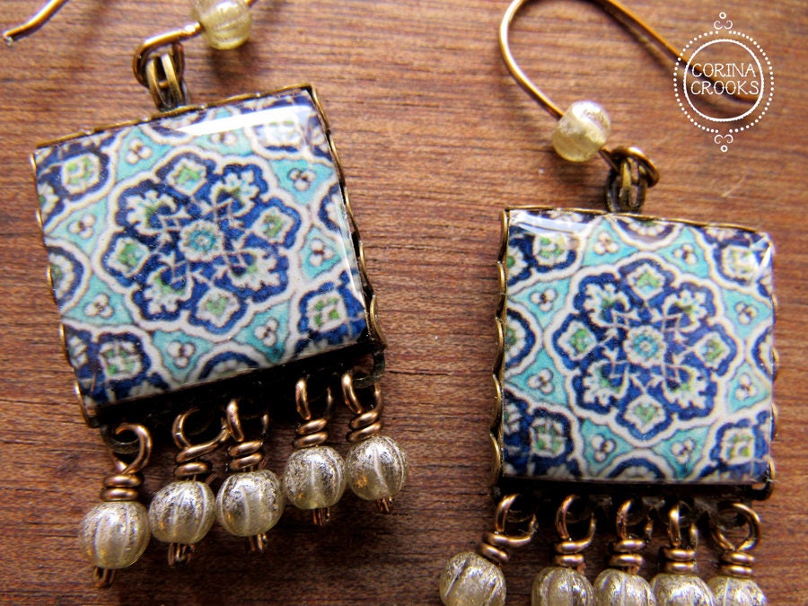 Turkish Tile Earrings, Islamic Tile, Ethnic Jewelry, Islamic Earrings ...
