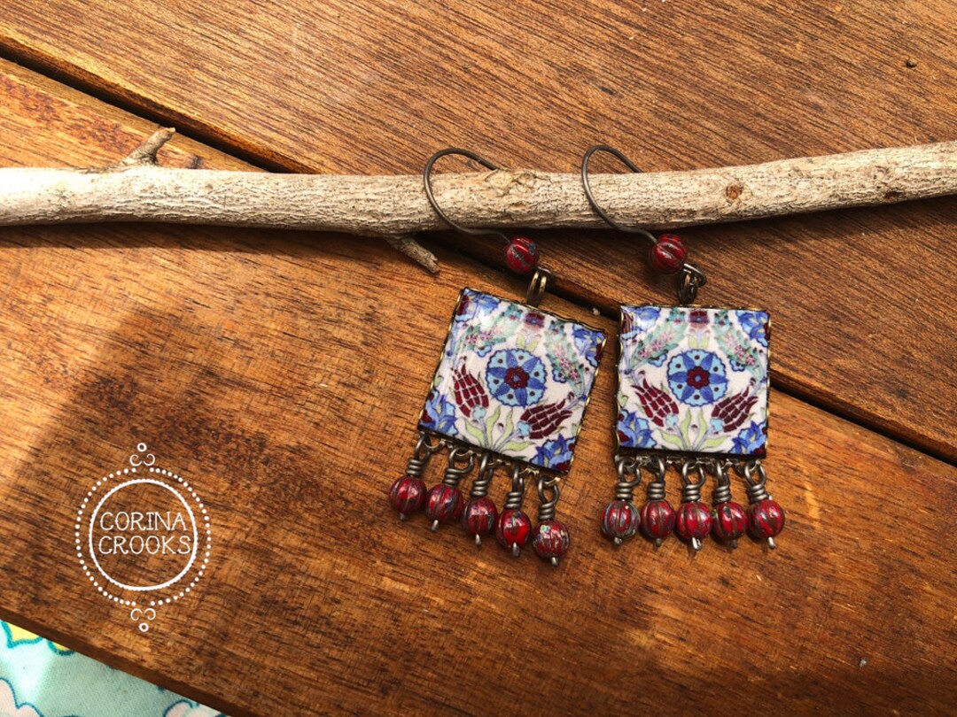 Handmade Turkish Tile Dangle Earrings: Islamic Art Jewelry - Etsy