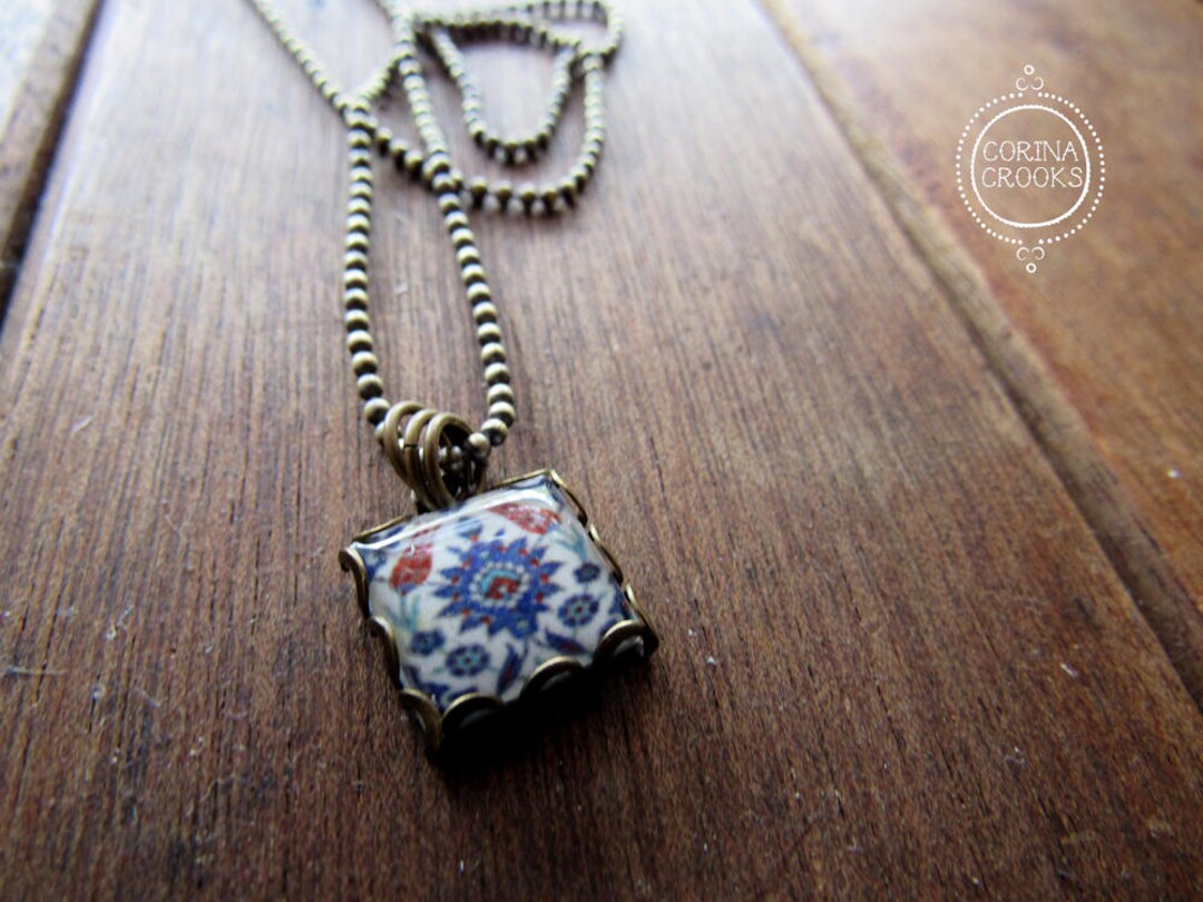 Islamic Tile Necklace, Turkish Tile Design, Islamic Jewelry, Tyrkish ...