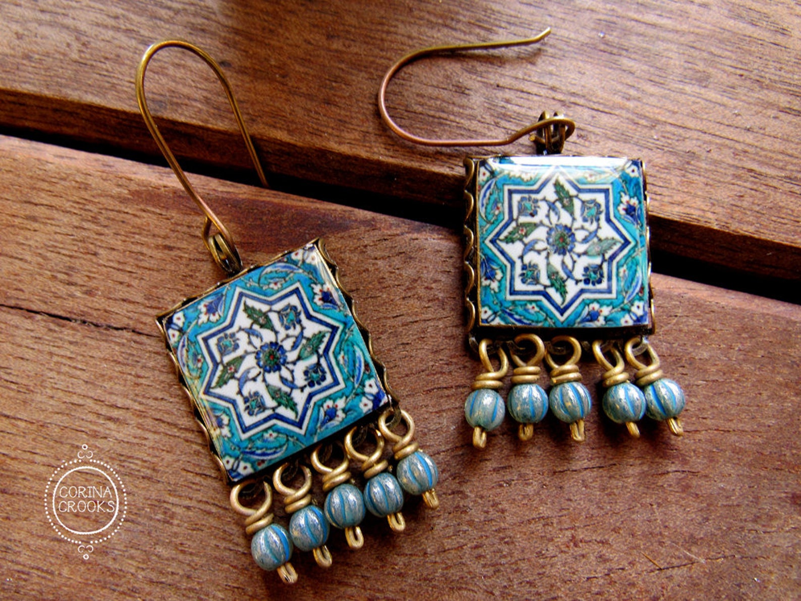 Islamic Pottery Design Earrings, Islamic Tile, Ethnic Jewelry, Islamic ...