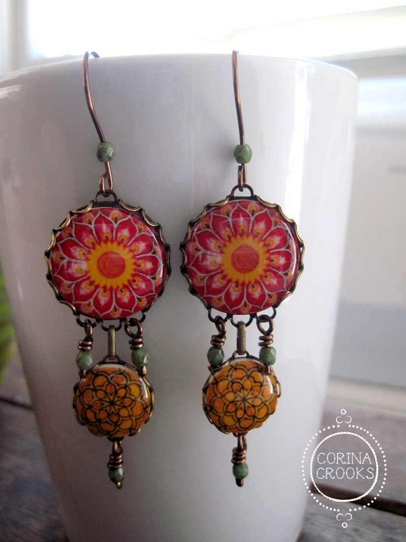 Mexican Pottery Design Earrings, Boho Earrings, Dangle Earrings ...