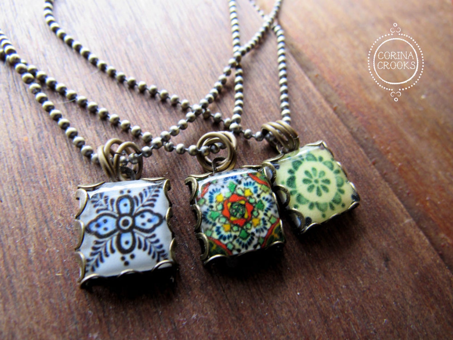 Tile Necklace, Mexican Tile Design, Charm Necklace, Folk Art Jewelry ...