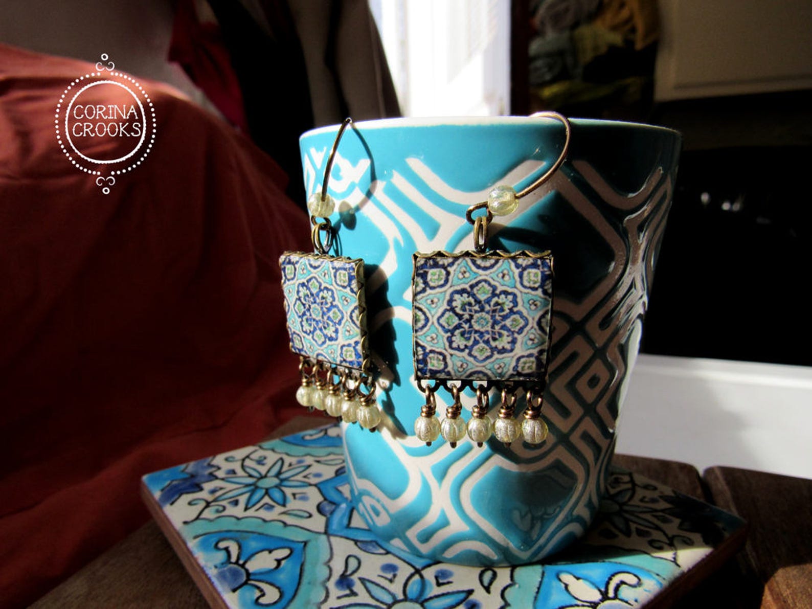 Turkish Tile Earrings, Islamic Tile, Ethnic Jewelry, Islamic Earrings ...
