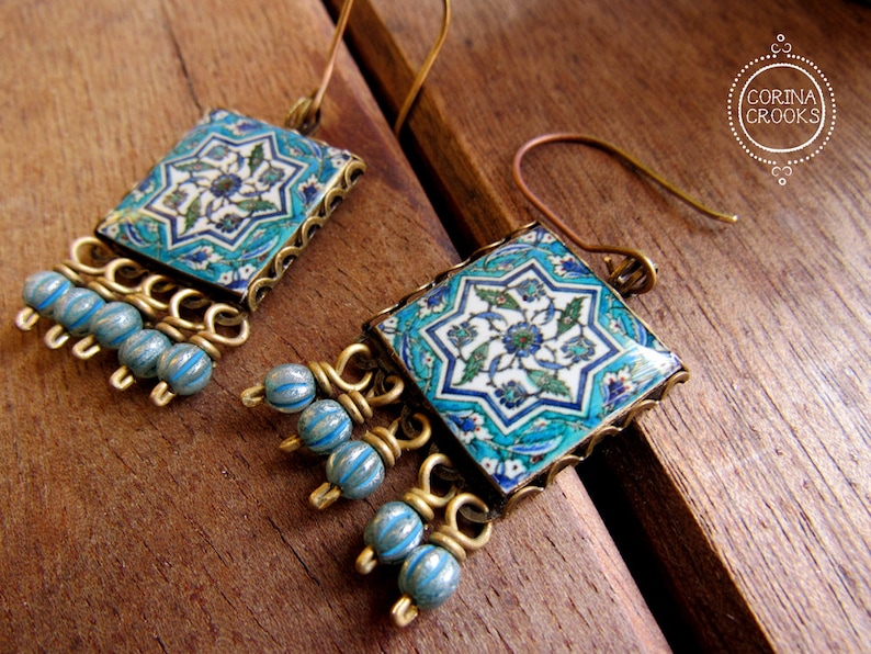Islamic Pottery Design Earrings, Islamic Tile, Ethnic Jewelry, Islamic ...