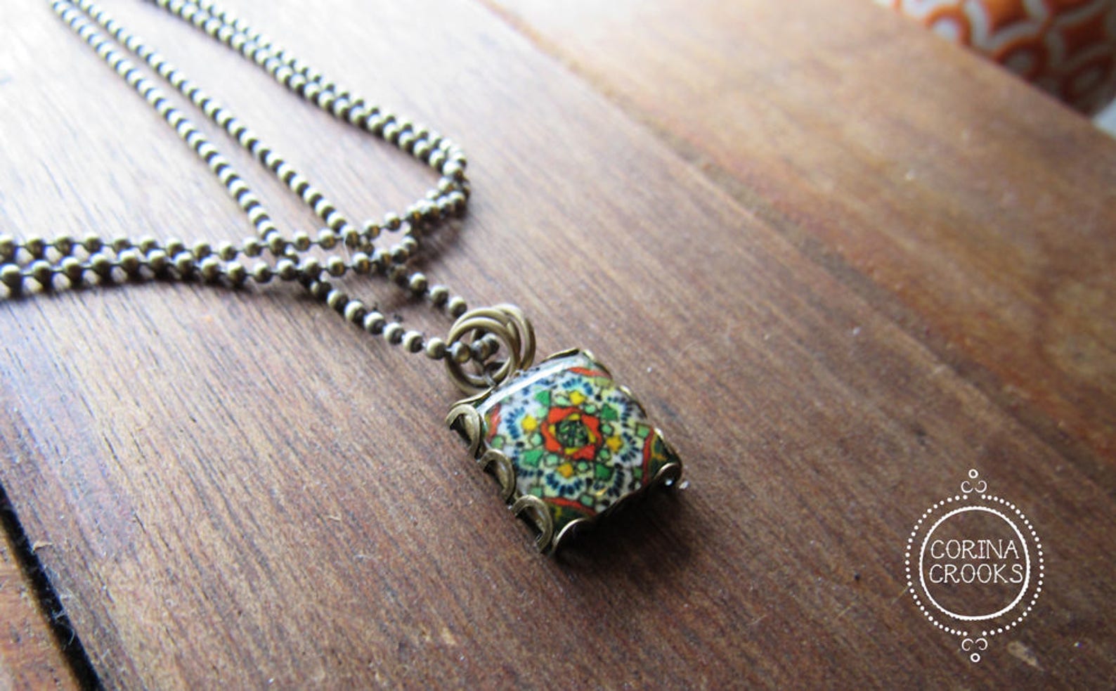 Tile Necklace, Mexican Tile Design, Charm Necklace, Folk Art Jewelry ...