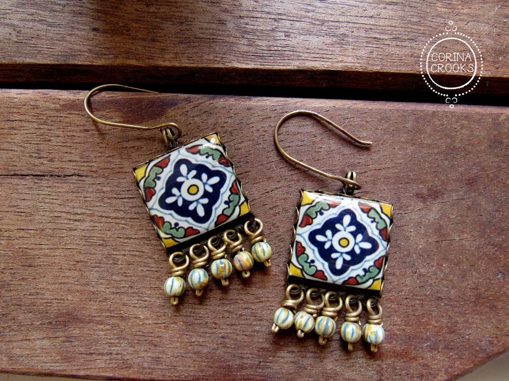 Talavera Tile Earrings Mexican Tile Earrings Mexican | Etsy