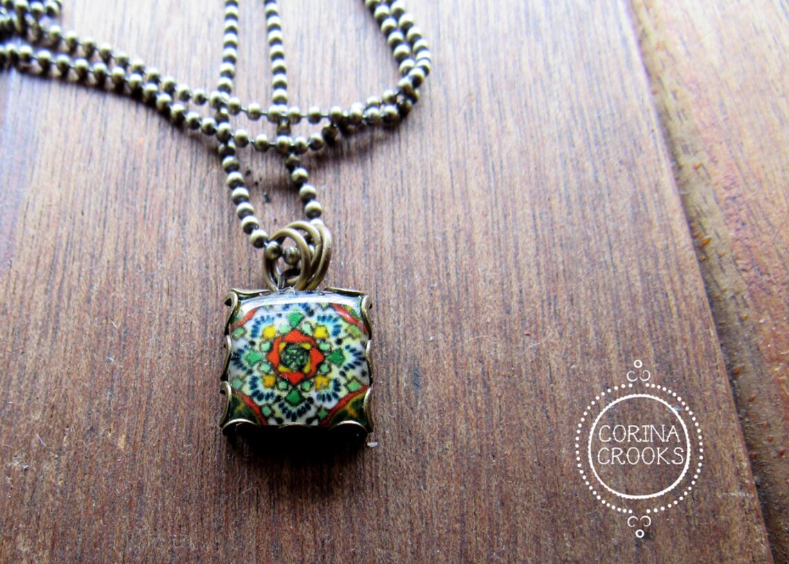 Tile Necklace, Mexican Tile Design, Charm Necklace, Folk Art Jewelry ...