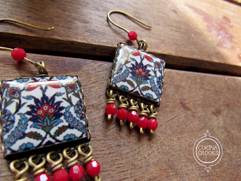 Turkish Tile Earrings, Islamic Tile, Ethnic Jewelry, Islamic Earrings ...