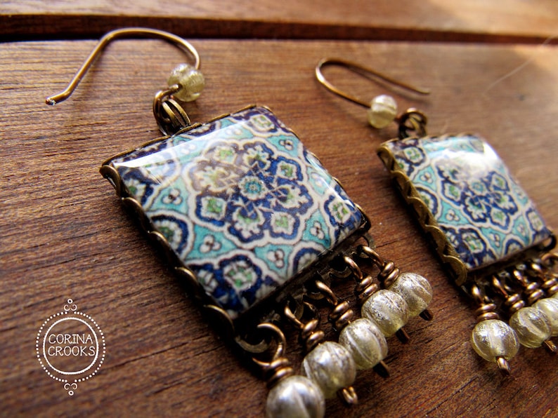 Turkish Tile Earrings, Islamic Tile, Ethnic Jewelry, Islamic Earrings ...