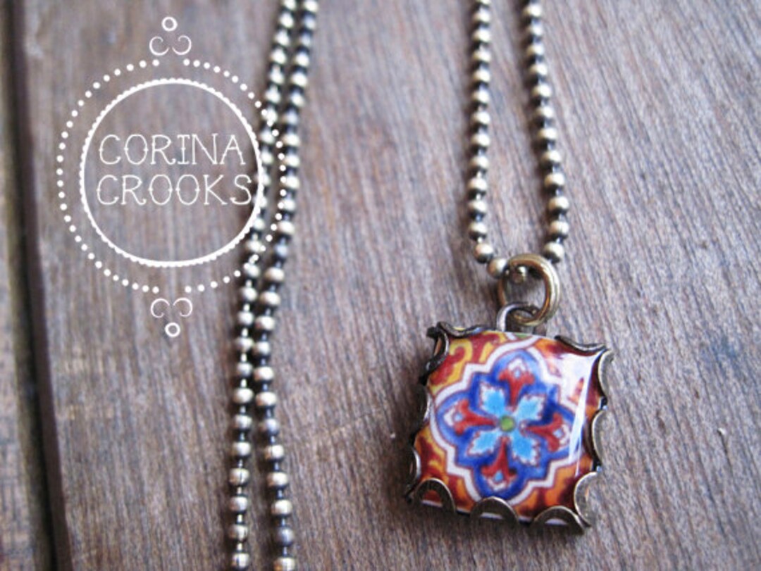 Mexican Folk Art Tile Necklace, Mexican Jewelry, Mexican Wedding ...