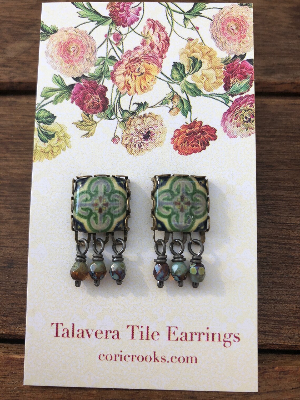 Mediterranean Tile Earrings, Beaded Stud Earrings, Post Earrings ...