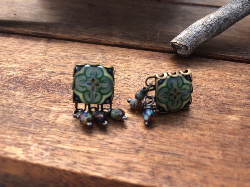 Mediterranean tile earrings Beaded stud earrings post | Etsy