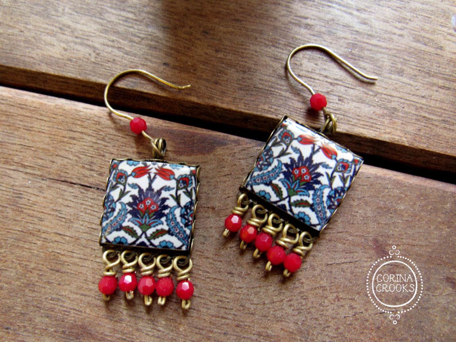 Turkish Tile Earrings, Islamic Tile, Ethnic Jewelry, Islamic Earrings ...