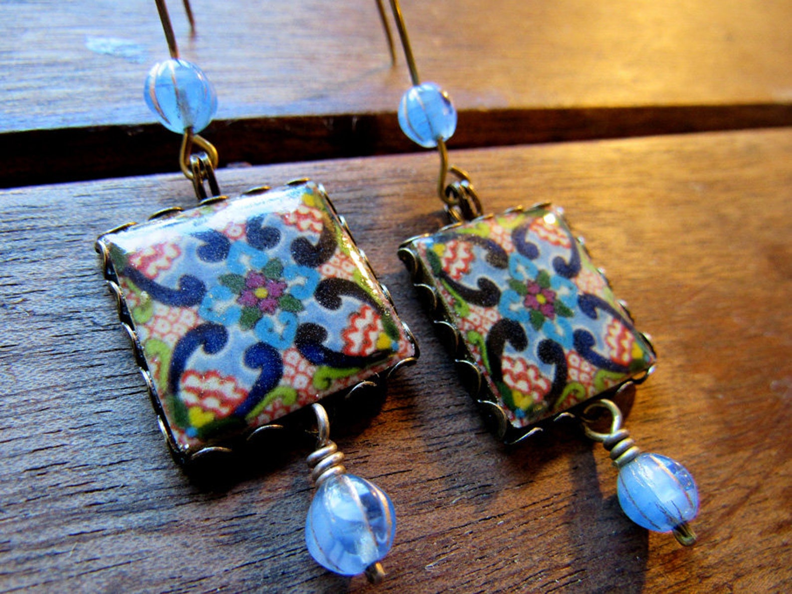 Mexican Tile Earrings Mexican Earrings Talavera Tile - Etsy