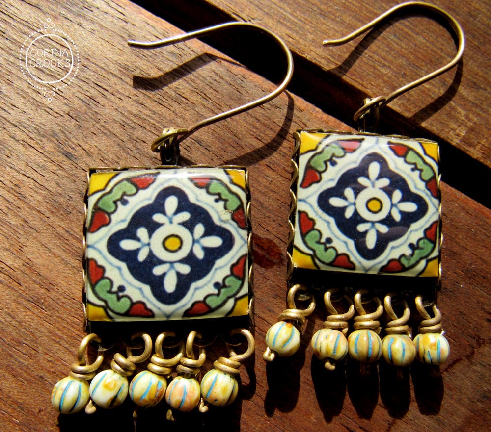 Talavera Tile Earrings Mexican Tile Earrings Mexican | Etsy