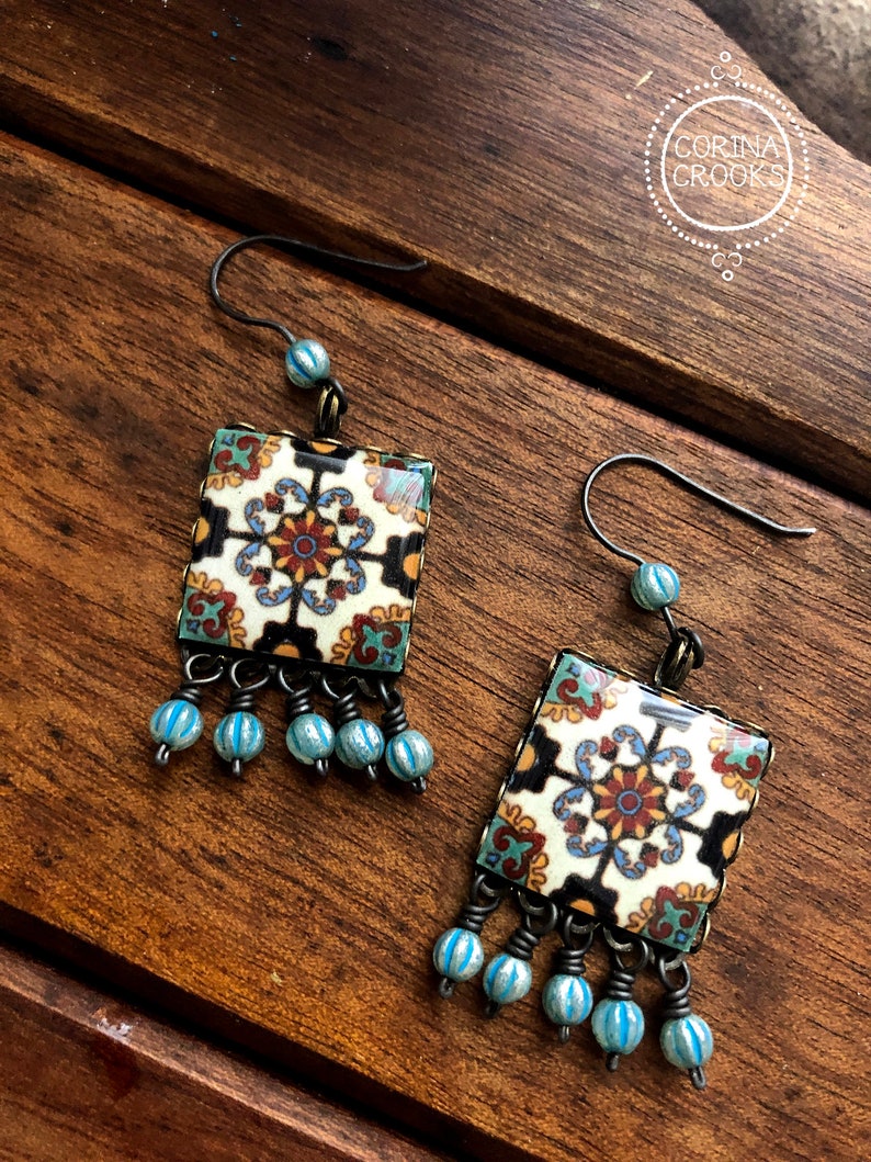 Bridesmaid gift California Tile Earrings Malibu tile | Etsy