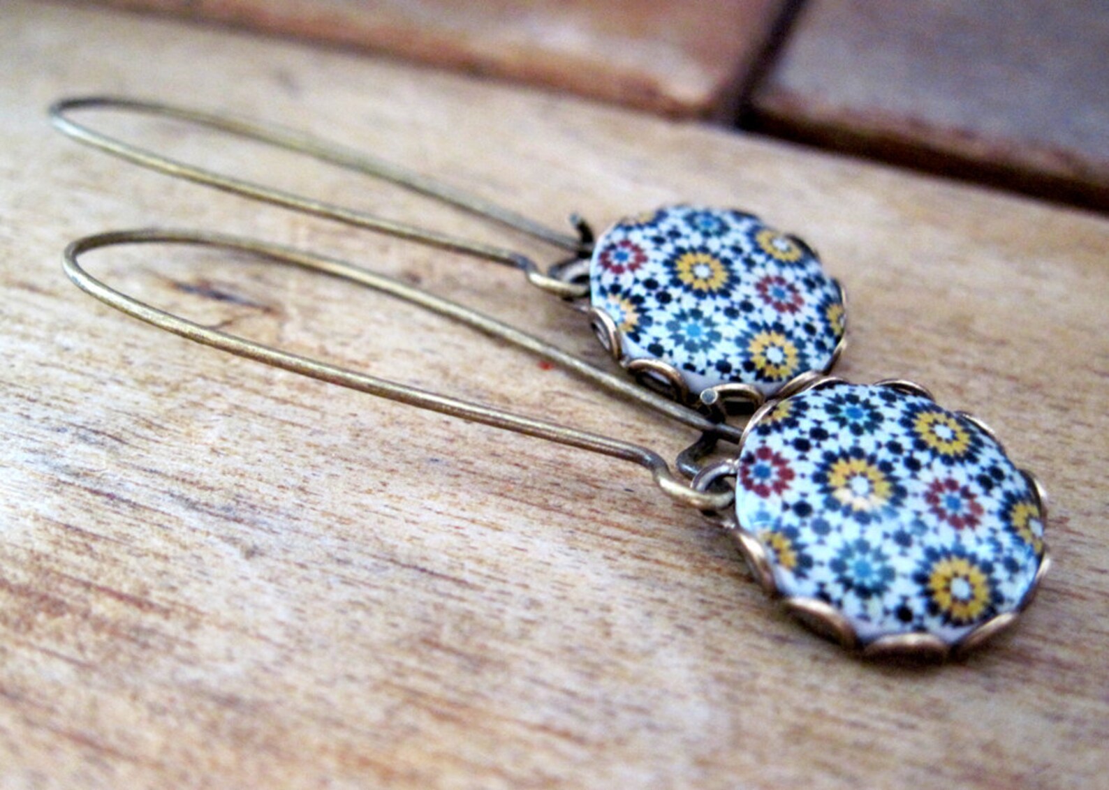 Earrings, Islamic Tile Cabochon, Islamic Jewelry, Handmade, Antique ...