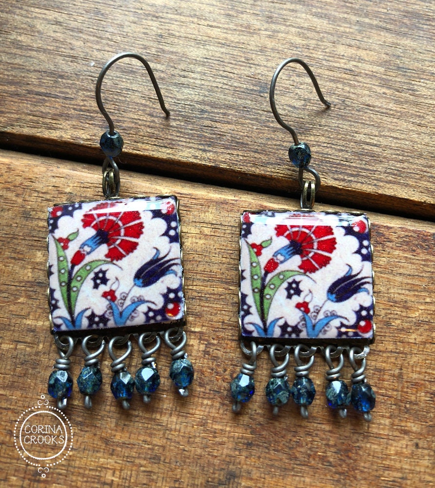 Turkish Tile Earrings, Islamic Jewelry, Ethnic Jewelry, Islamic ...