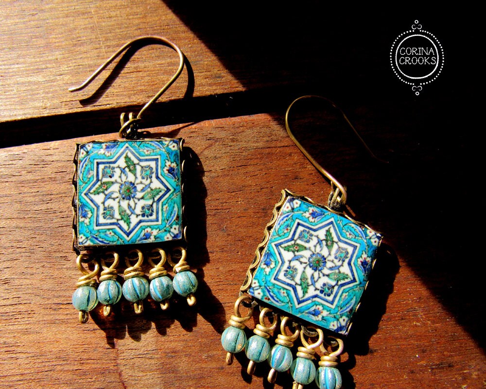 Islamic Pottery Design Earrings, Islamic Tile, Ethnic Jewelry, Islamic ...