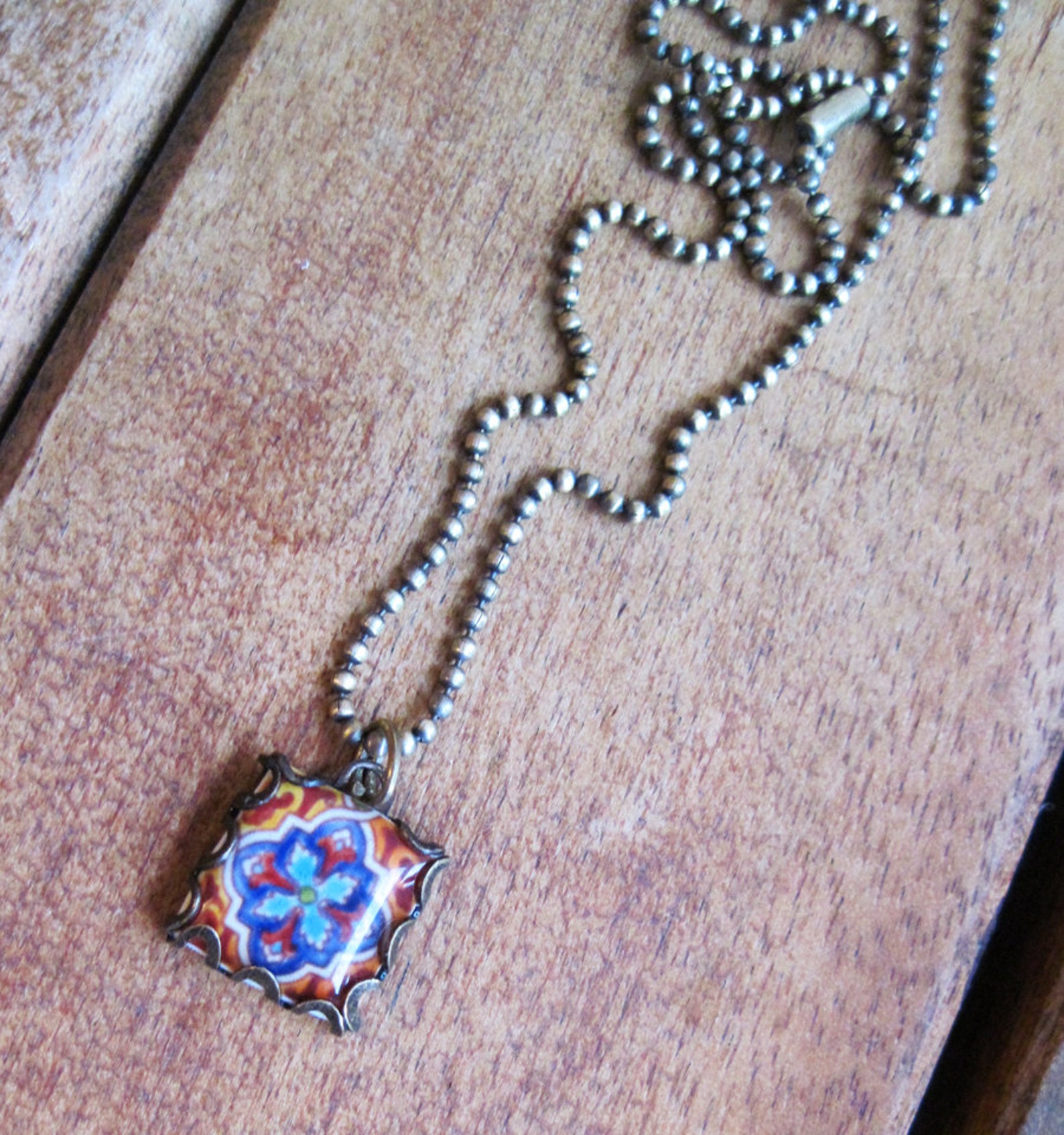 Mexican Folk Art Tile Necklace, Mexican Jewelry, Mexican Wedding ...