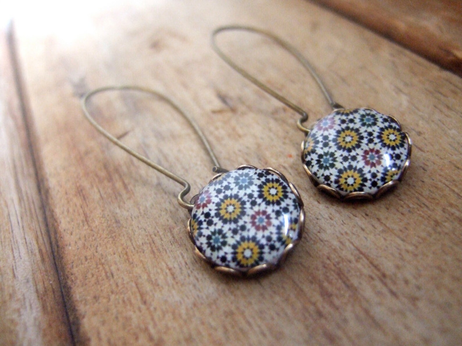 Earrings, Islamic Tile Cabochon, Islamic Jewelry, Handmade, Antique ...