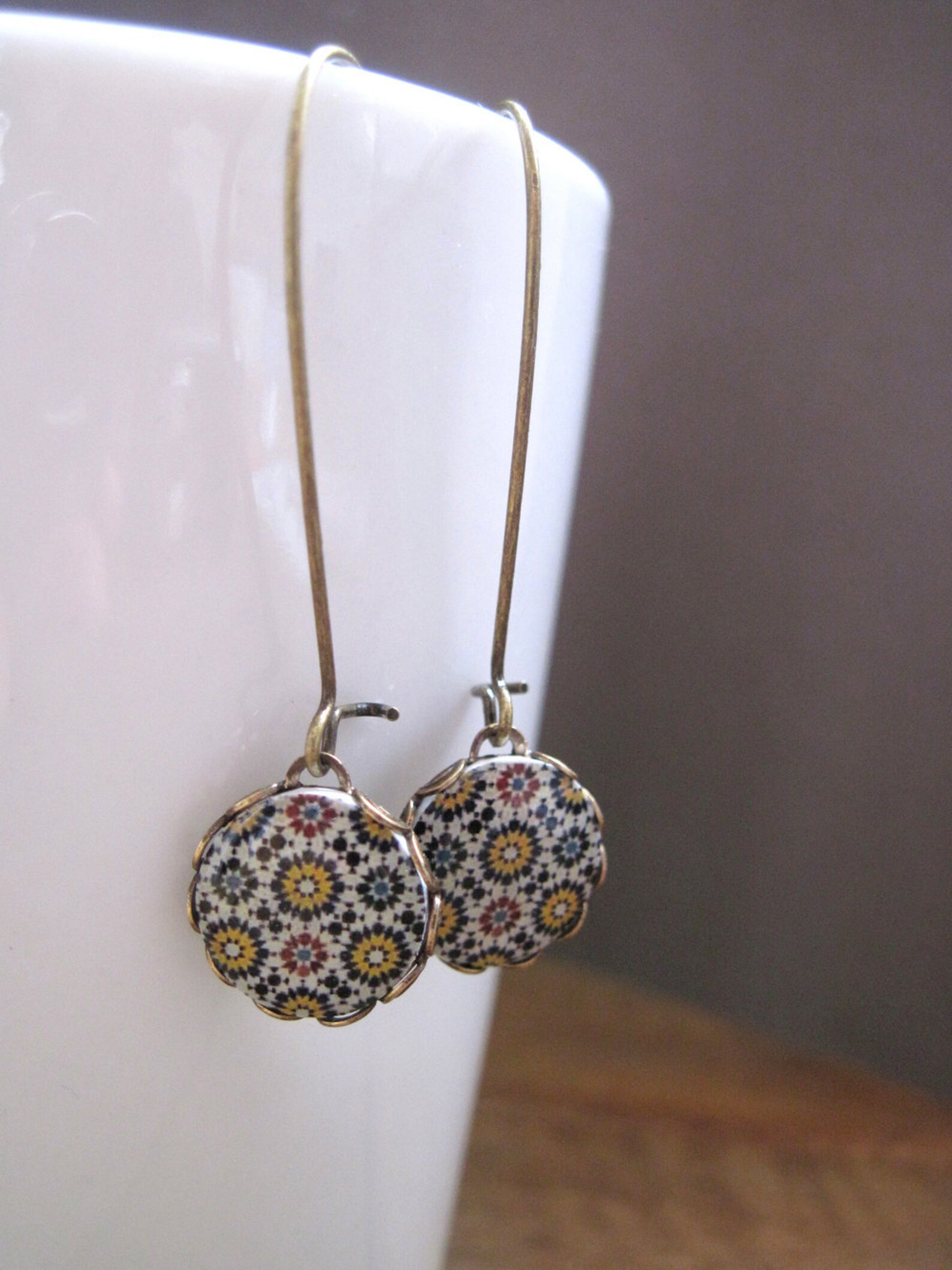 Earrings, Islamic Tile Cabochon, Islamic Jewelry, Handmade, Antique ...