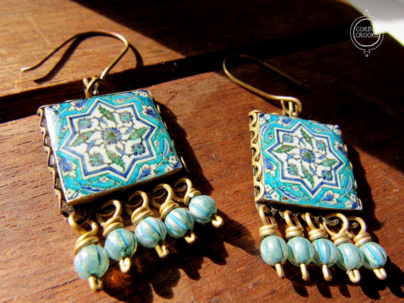 Islamic Pottery Design Earrings, Islamic Tile, Ethnic Jewelry, Islamic ...