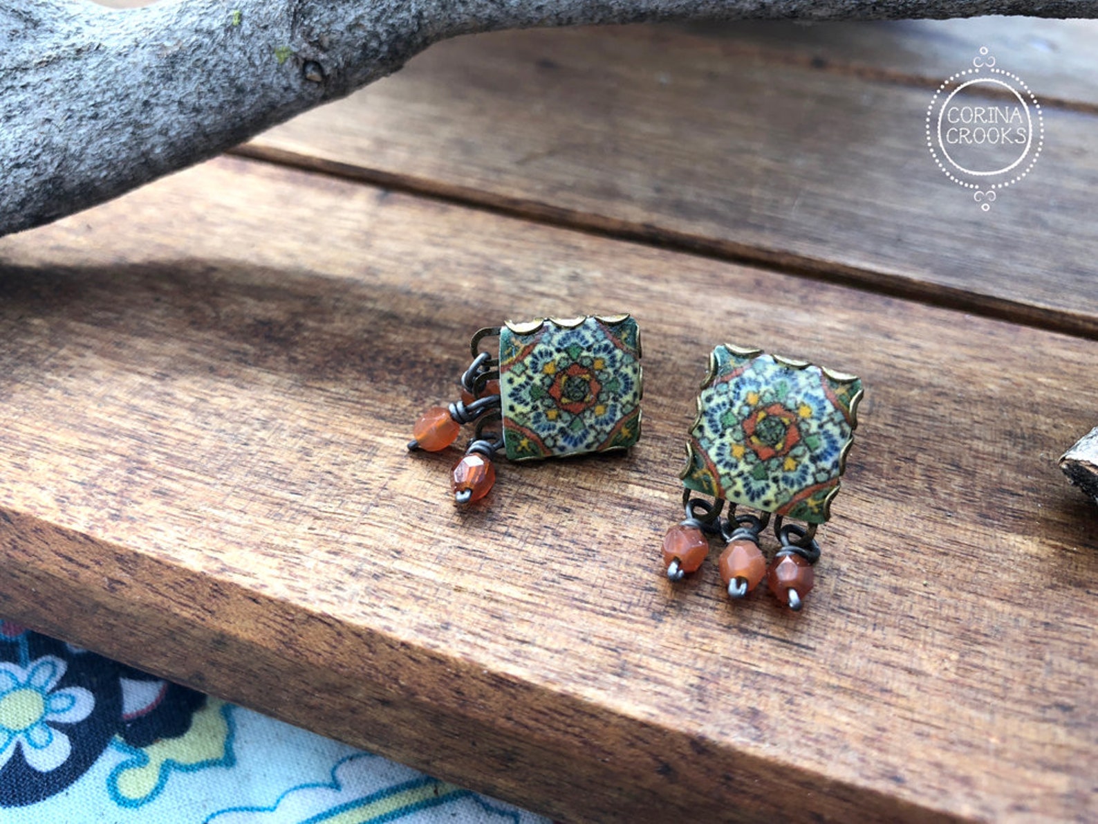 Mexican Tiles Stud Earrings, Mexican Jewelry, Talavera Earring, Mexican ...