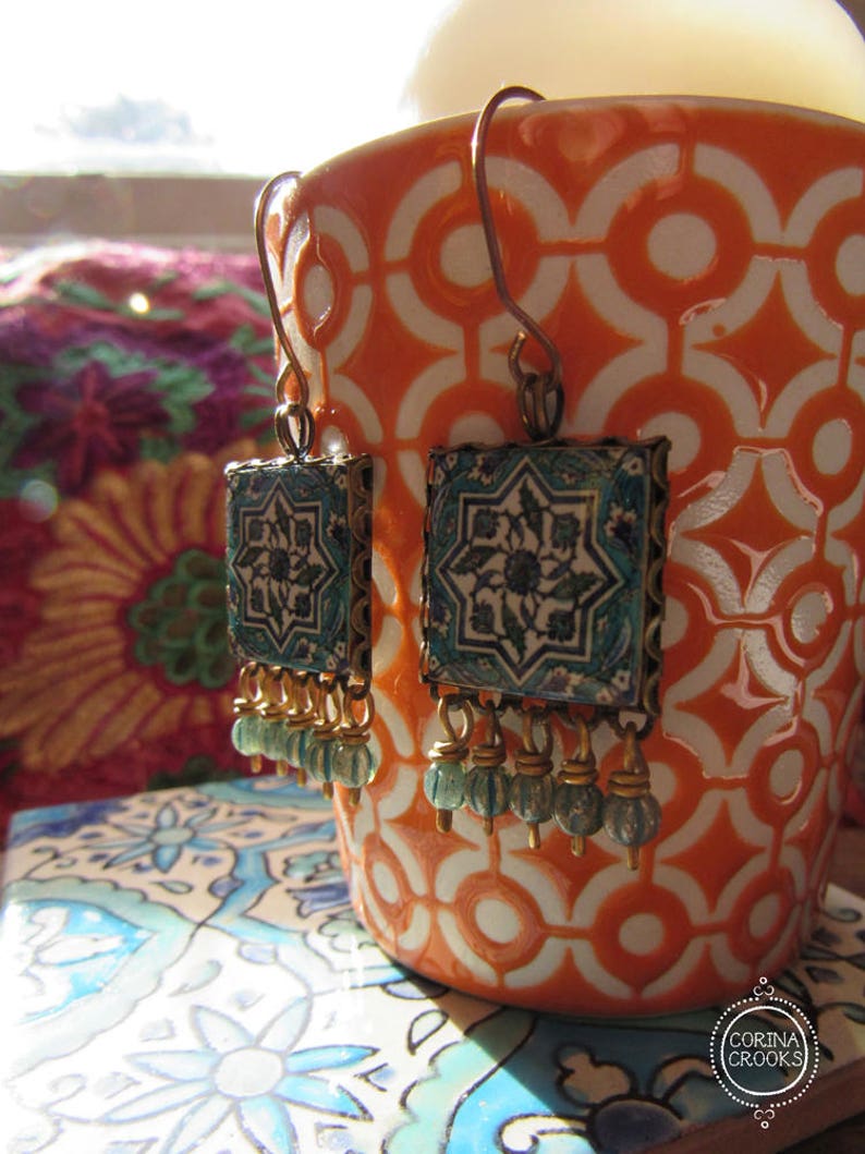 Islamic Pottery Design Earrings, Islamic Tile, Ethnic Jewelry, Islamic ...
