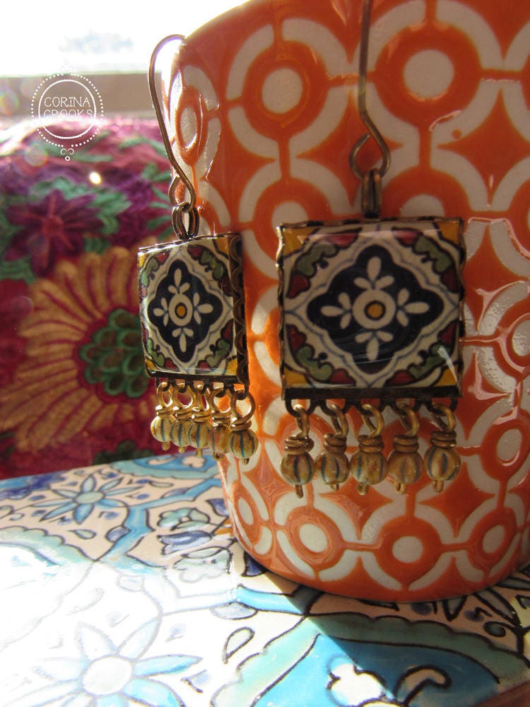 Talavera Tile Earrings Mexican Tile Earrings Mexican | Etsy
