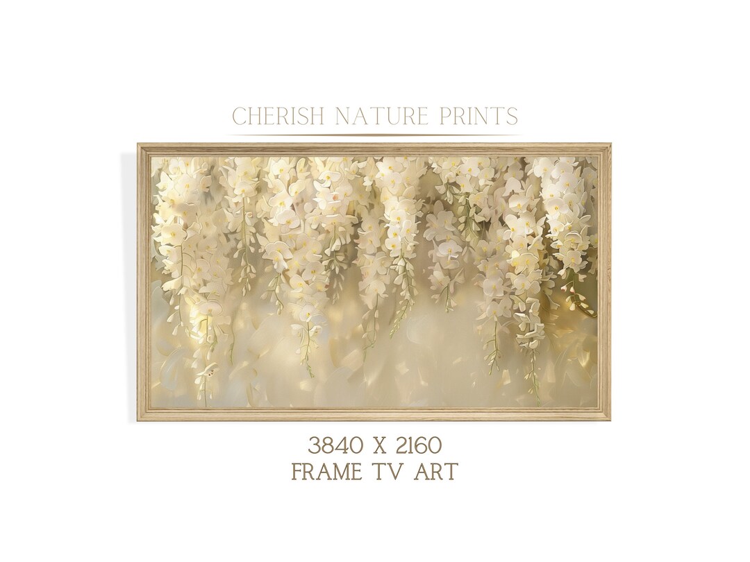 Frame TV Art White Wisteria | Oil Painting for Samsung TV | Floral Tv ...