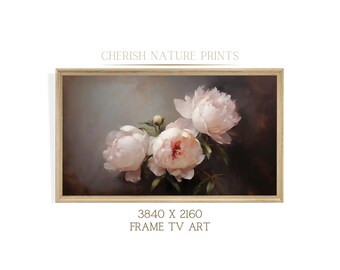 Samsung Frame TV Art Vintage Moody Oil Painting of Pink Peonies, Still ...