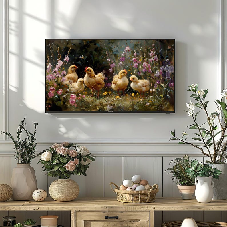 Chicks Frame TV Art | Vintage Style Painting for Samsung TV | Farm ...
