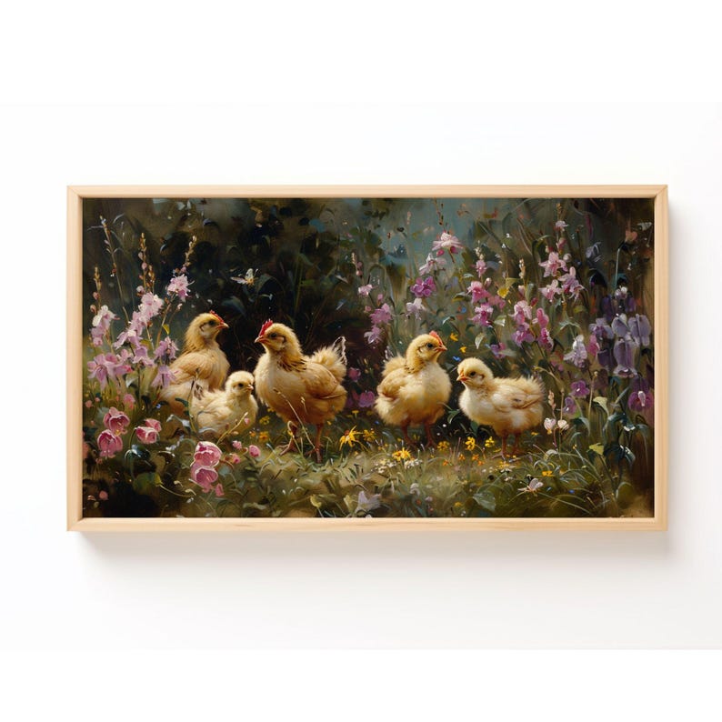 Chicks Frame TV Art | Vintage Style Painting for Samsung TV | Farm ...