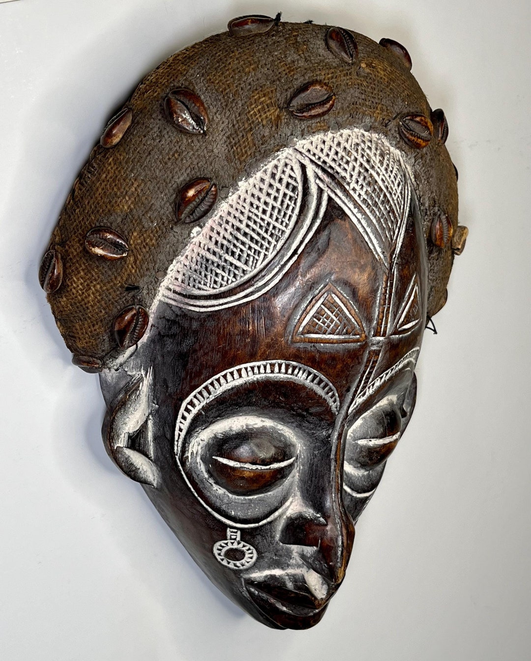 PUNU MASK, Gabon. Mukudj. Carved Wood and Kaolin. Fiber and Shell ...