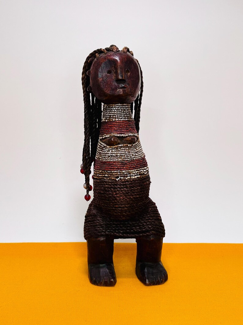 Antique Namji Doll: Carved Rosewood, Multicolor Glass Beads, Cameroon ...