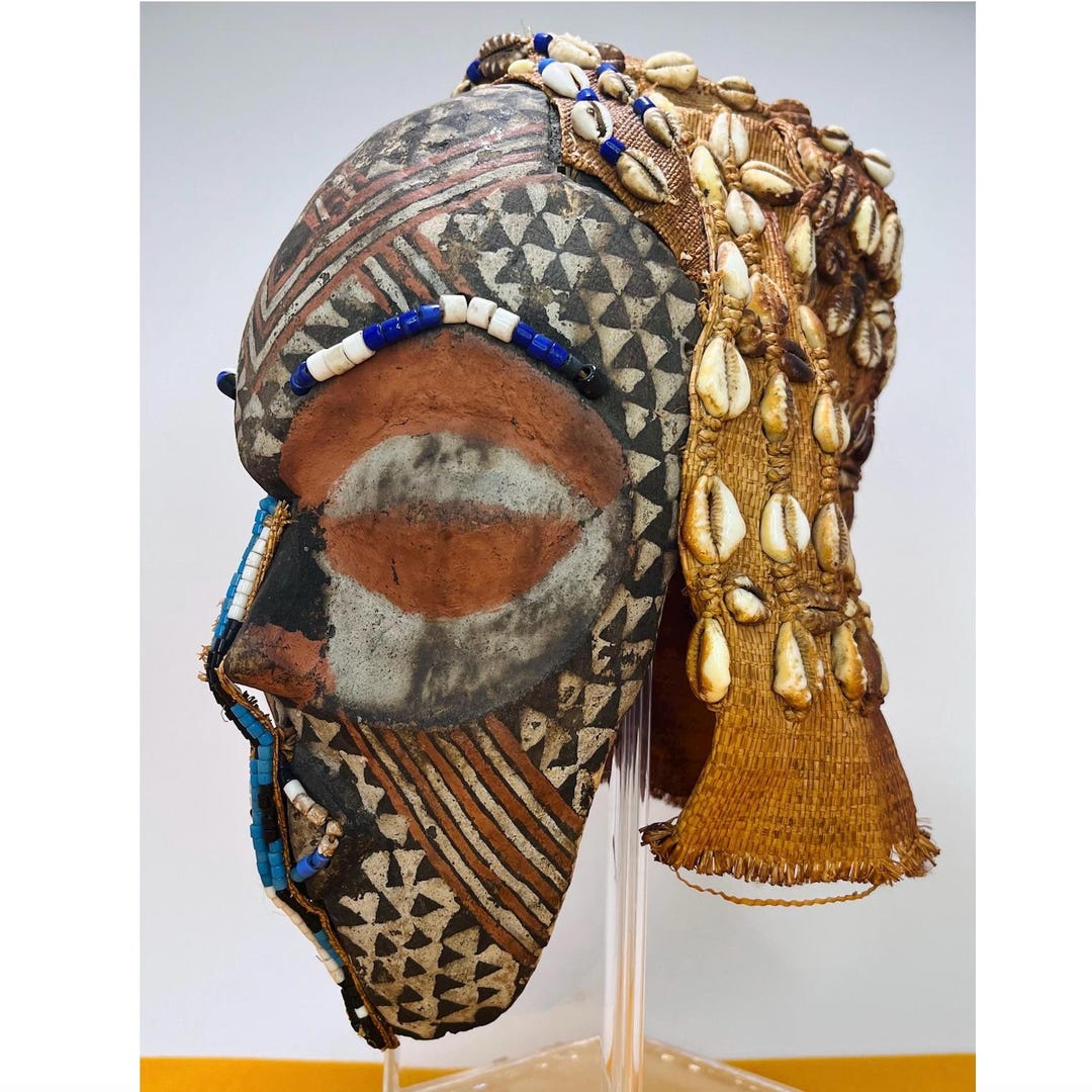 Ngaady a Mwaash. Kuba Mask. Congo. Earth Pigment, Beads, Cowrie Shell ...