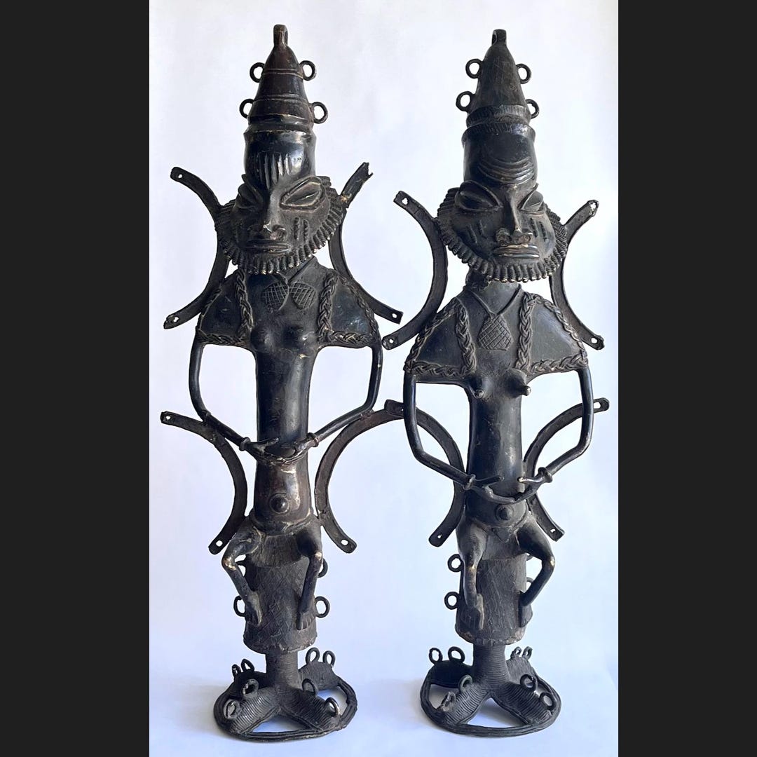 Ogboni Society Edan Staff Heads. Cast Bronze Pair. Yoruba Peoples. Mid ...