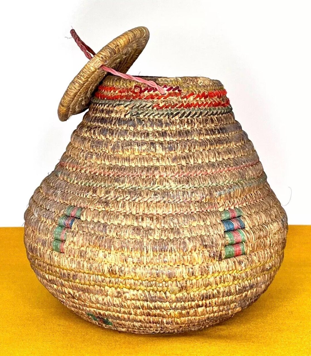 Vintage Ethiopian Harari Basket. Woven Grass and Artificial Fibers ...
